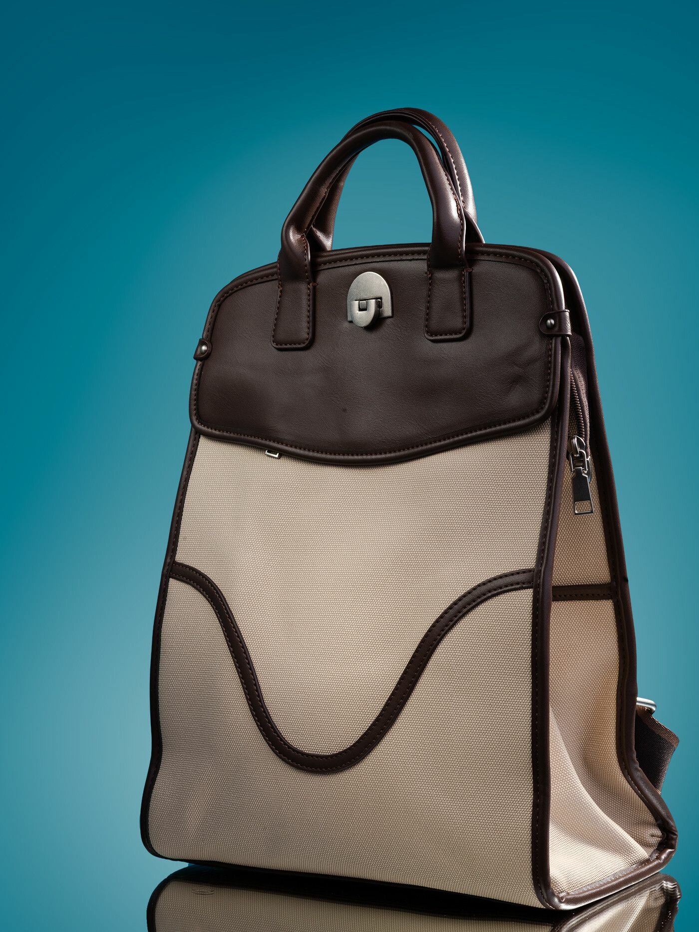 Городской рюкзак Baggins 58223, темно-коричневый, бежевый, экокожа, текстиль, 0,5 кг