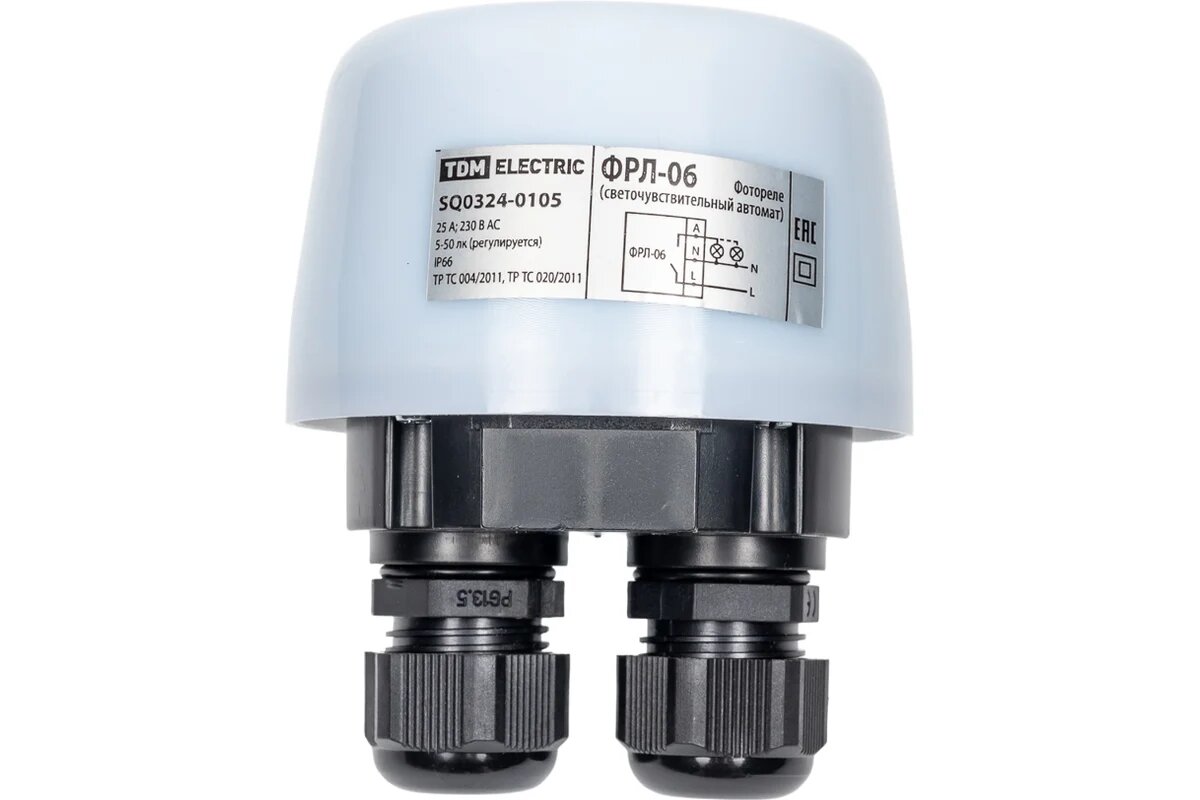 TDM ELECTRIC ФРЛ-06 фотореле 5-50 лк, 25 А, IP66, код SQ0324-0105, для наружной установки