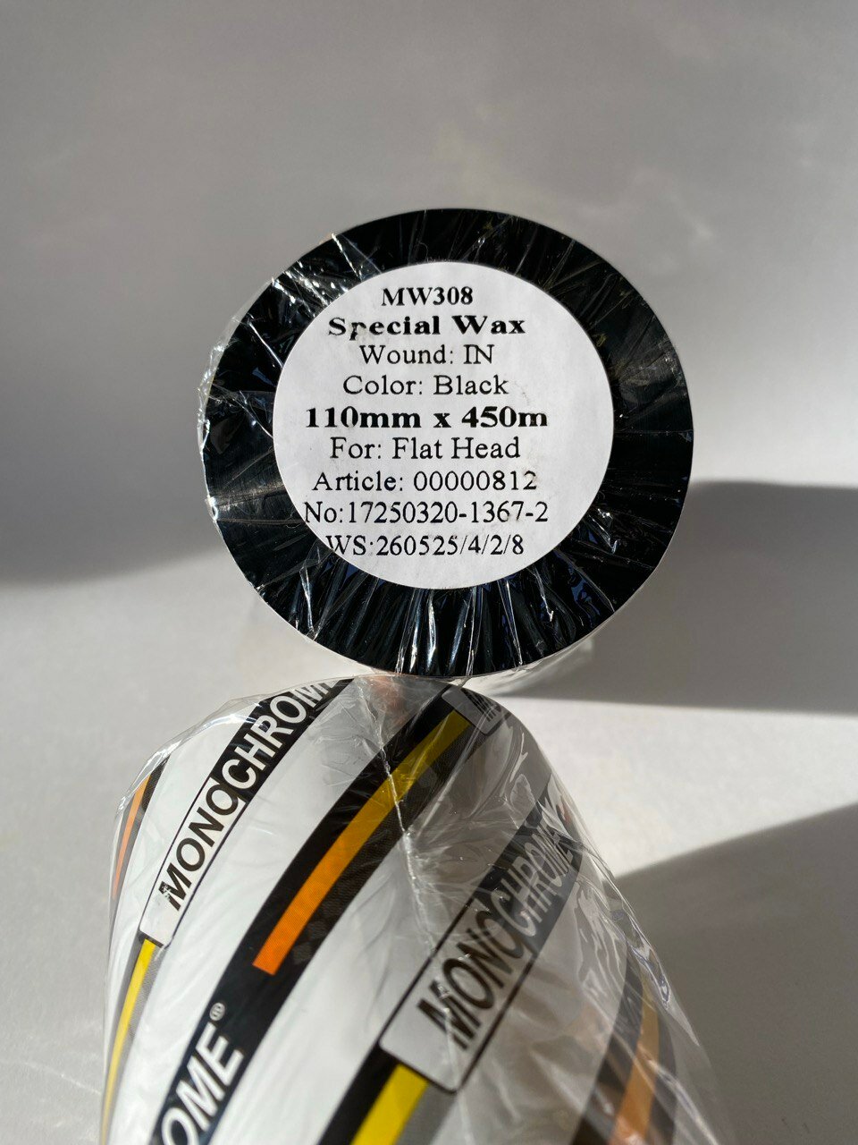 Лента красящая термотрансферная Monochrome MW308 Wax, риббон 110 мм х 450 м, вт.1", IN, 1 рулон