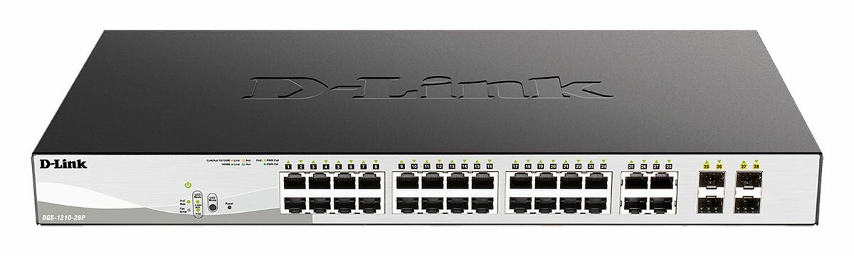 D-Link DGS-1210-28P/F5A Настраиваемый L2 коммутатор с 24 портами 10/100/1000Base-T и 4 комбо-портами 100/1000Base-T/SFP