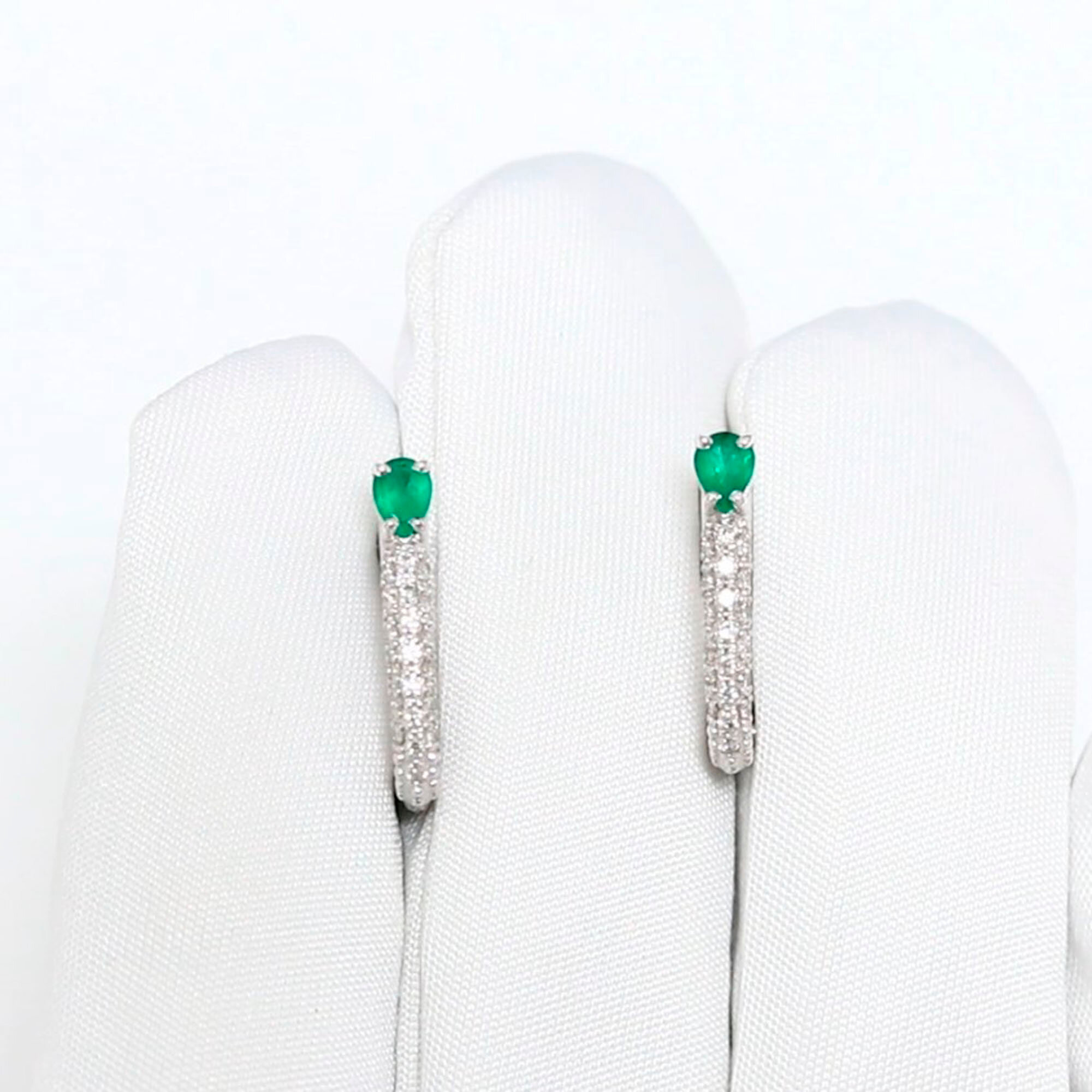 Серьги, белое золото, 585 проба, изумруд, бриллиант