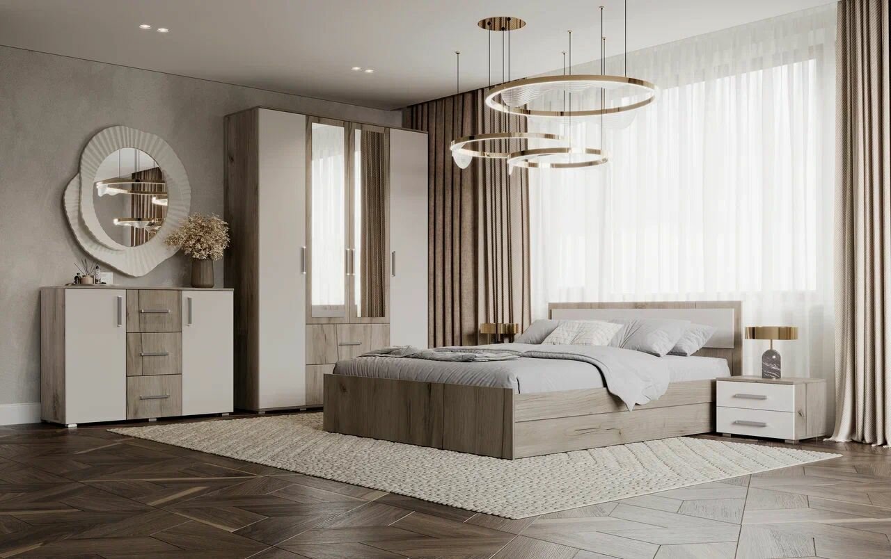 Комплект мебели для спальни Фиеста NEW композиция 1 Кашемир, Крафт серый