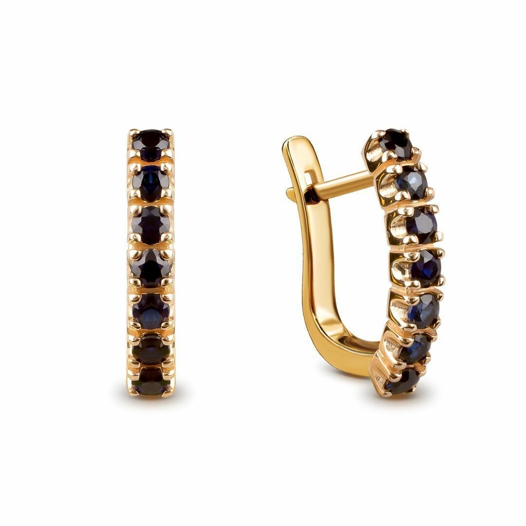 Серьги пусеты, красное золото, 585 проба, сапфир