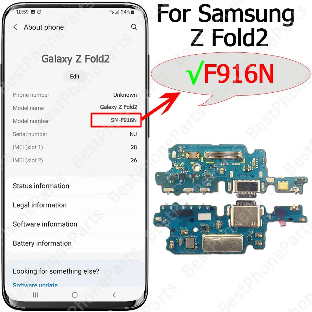 Зарядная плата для Samsung Galaxy Z Fold Fold6 6 Fold5 5 Fold4 4 Fold3 3 Fold2 2 Порт Z Fold2 F916N