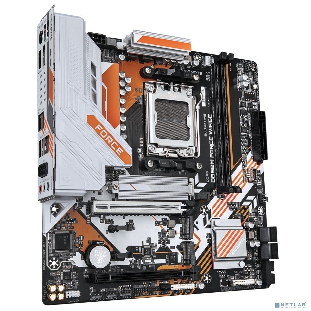 Материнская плата Gigabyte B850M FORCE WF6E, AM5, AMD B850, 2xDDR5, 4xSATA, 3xM.2, 1xPCIe 5.0 x16, 1xPCIe 4.0 x4, 1xDP, 1xHDMI, 1x2.5Gb LAN, Wi-Fi 6E, Bluetooth 5.3, 1xUSB-C 5Gbps, 1xUSB-A 10Gbps, 2xUSB-A 5Gbps, 2xUSB-A 2.0, 3x3.5 мм, 7.1, mATX