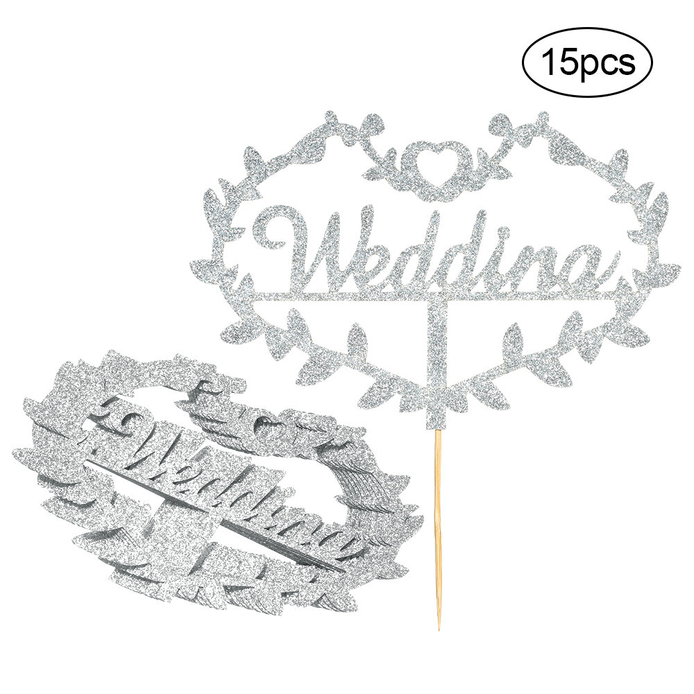 15pcs Торты Декоративные Топперы Свадебные Торты Кексы Десерты Материал Блестящая бумага Цвет Серебристый