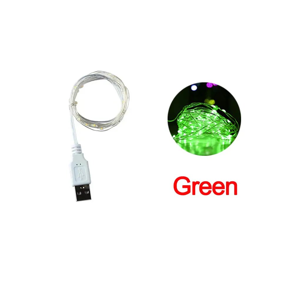 USB гирлянда зеленая, 1 м, 10 LED, медная проволока