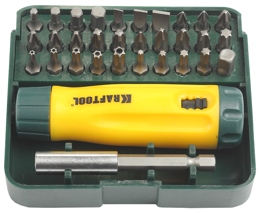 Отвёртка реверсивная с битами, в боксе 32 предмета KRAFTOOL 26142-H32