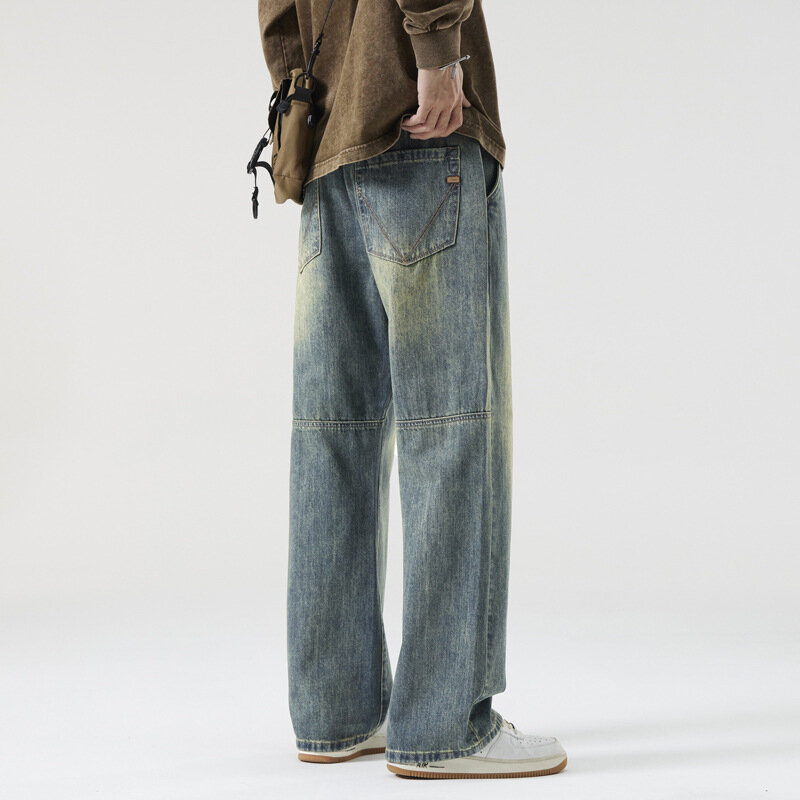 Охоты Брюки JYL Американские хайстрит джинсы мужские широкие прямые сезонные новинки ретро повседневные широкие штаны