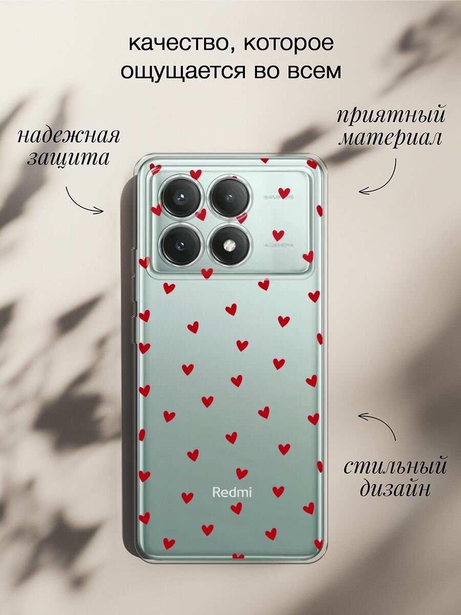 Чехол на Xiaomi Poco X6 PRO 5G / Поко X6 Про 5G с принтом "Red hearts", прозрачный — фото 1