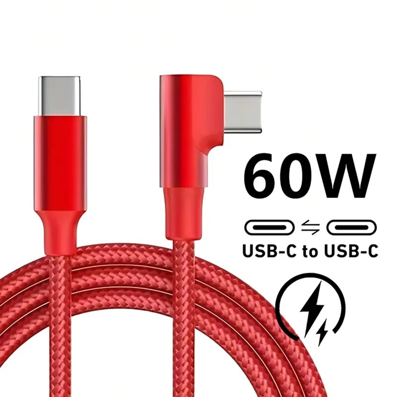 Красный кабель USB-C to USB-C 60W, 1m, 90°