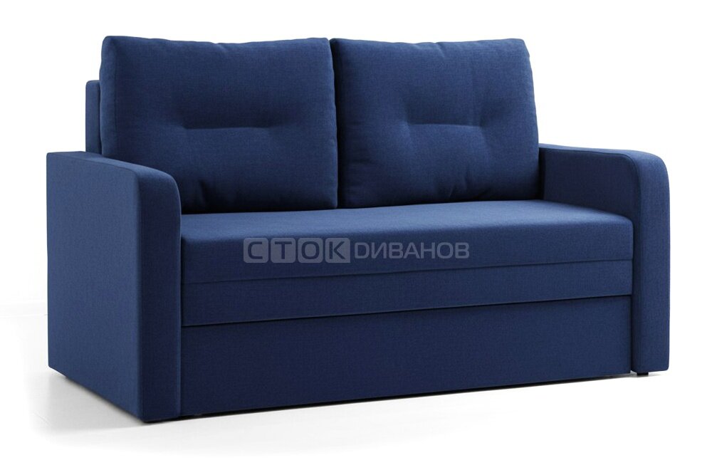 Диван Сток Диванов Соло-2 Ultra темно-синий велюр 165 см, механизм выкатной