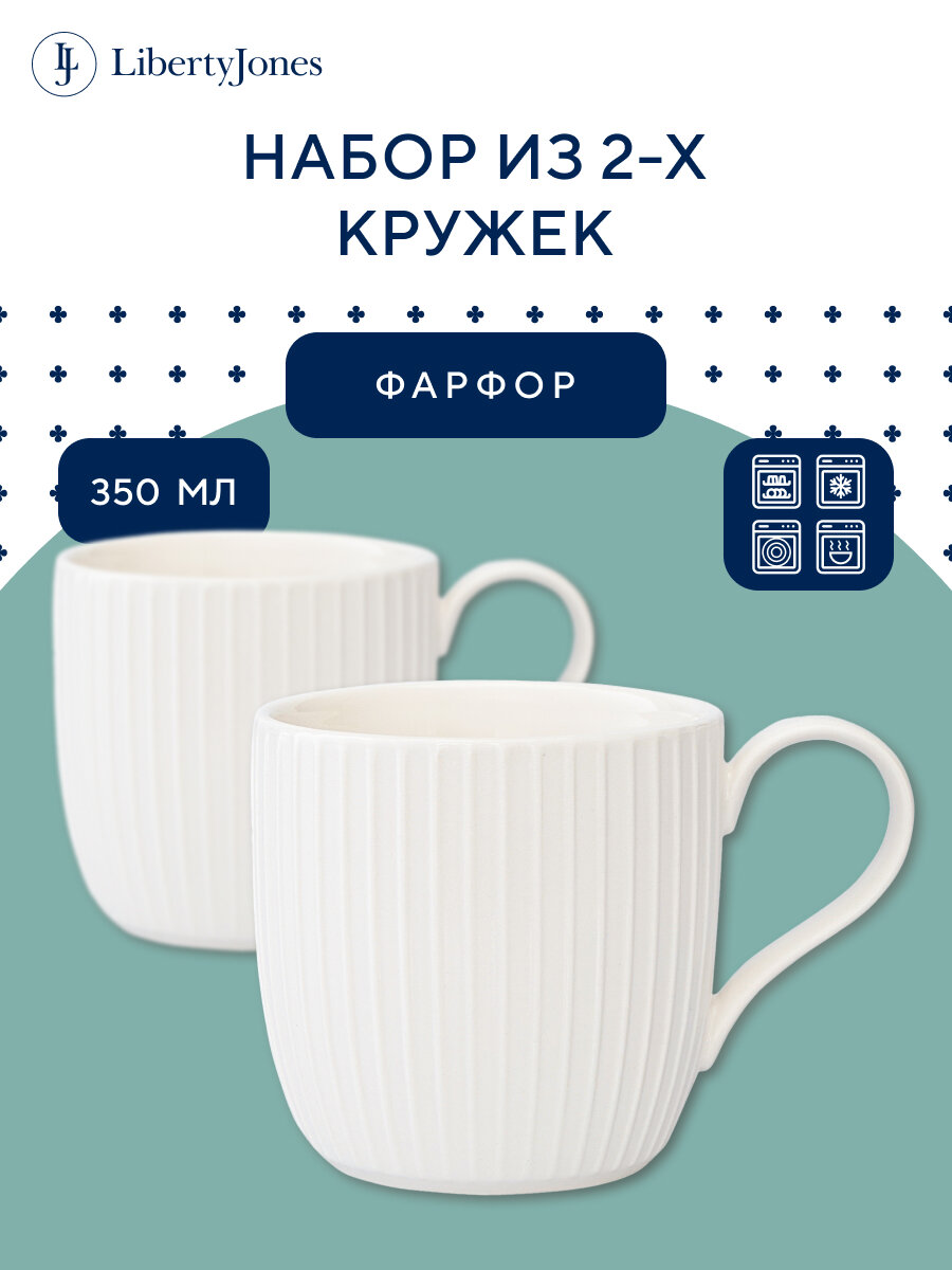 Кружка 350 мл для чая и кофе Soft Ripples, Dual Glazing фарфоровая, набор из 2 шт Liberty Jones LJ00009
