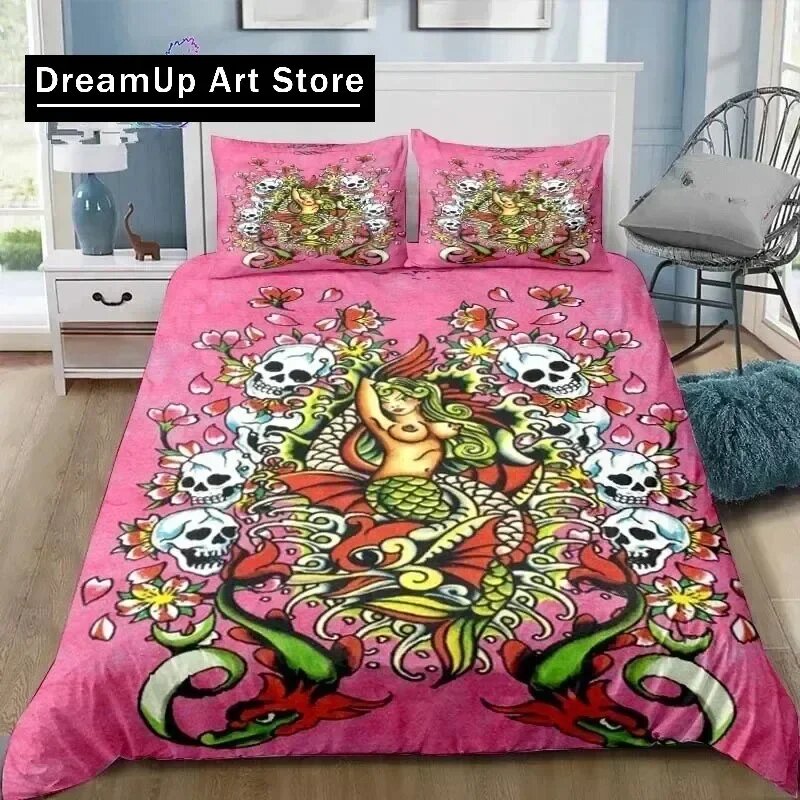 Комплект постельного белья Ed Hardy, русалка, черепа, EU Single 150x200cm, цвет 3