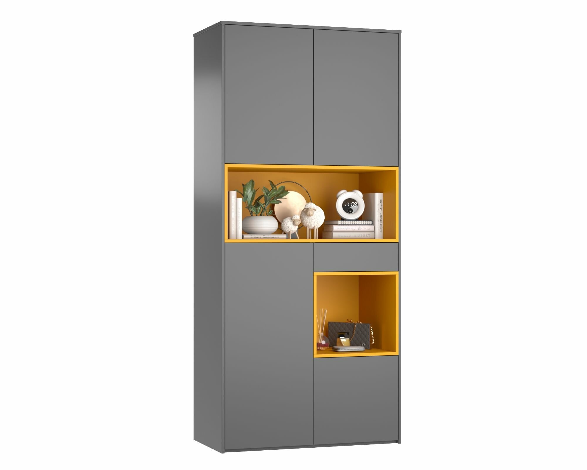 Шкаф распашной для одежды "Рокки 5" 100х220х52 Серый графит / Солнечный свет