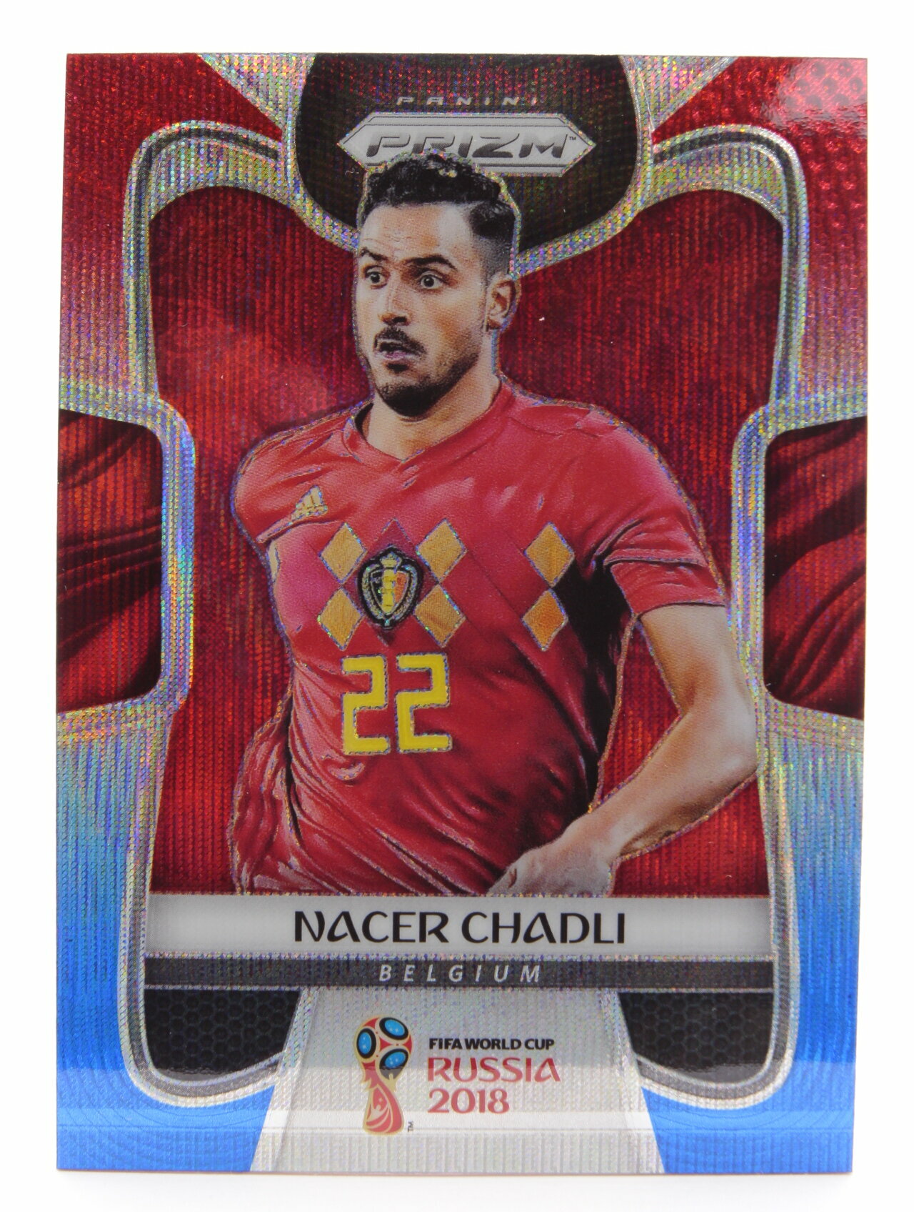 Коллекционная карточка Panini Prizm FIFA World Cup Russia 2018: #24 Nacer Chadli - Red Blue Wave