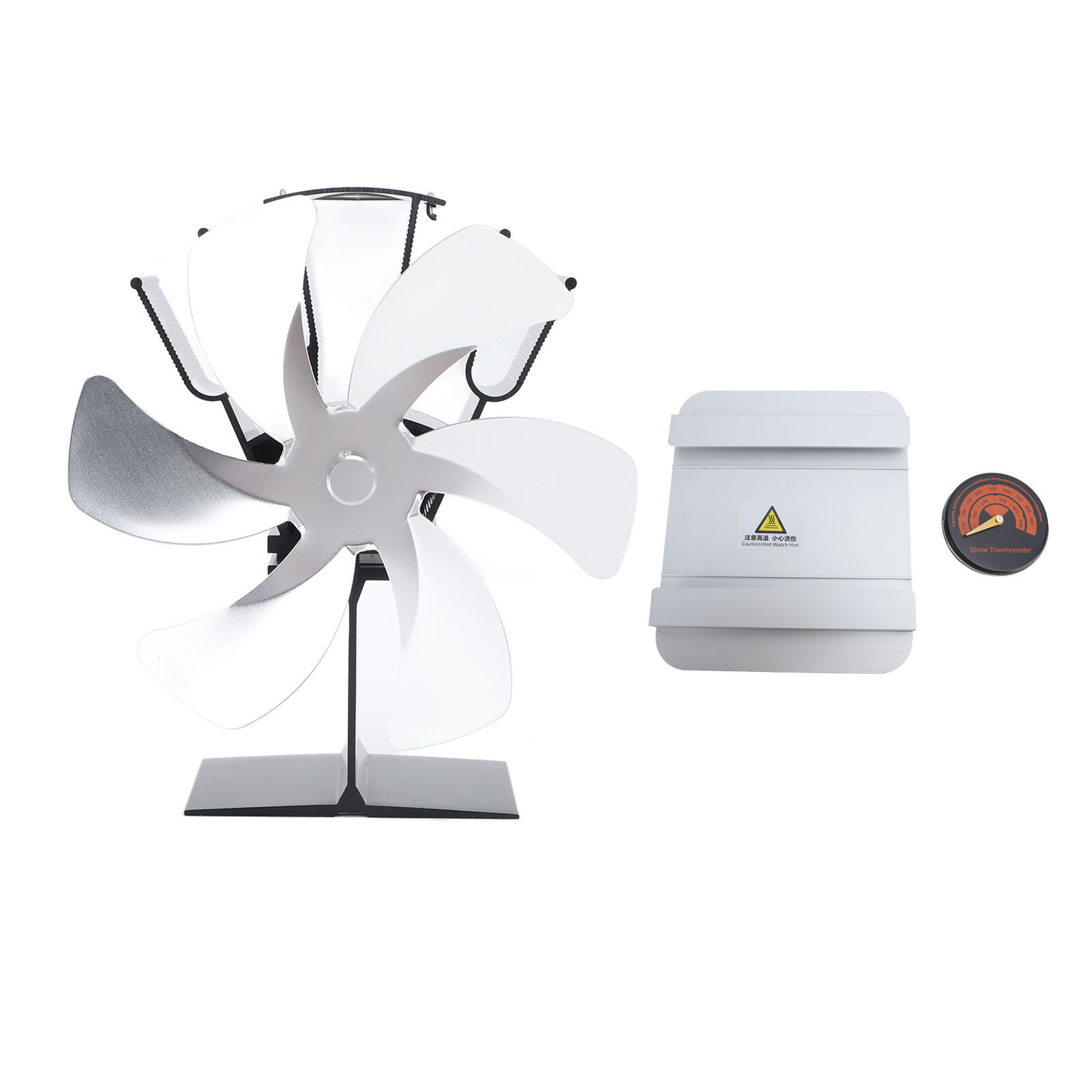 6-лопастной тепловой вентилятор для печи, каминные вентиляторы, самогенерирующий тепловой вентилятор с изоляционной панелью, термометр, серебро