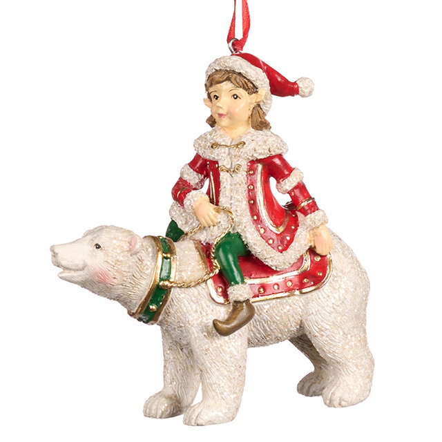 Елочная игрушка Эльф Хельга на полярном медведе из Лапландии 12 см, Goodwill, D43265-2
