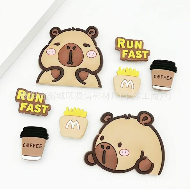 Набор джиббитсов для Crocs "Капибара с картошкой фри" , набор украшений клипсы для кроксов, 8 шт