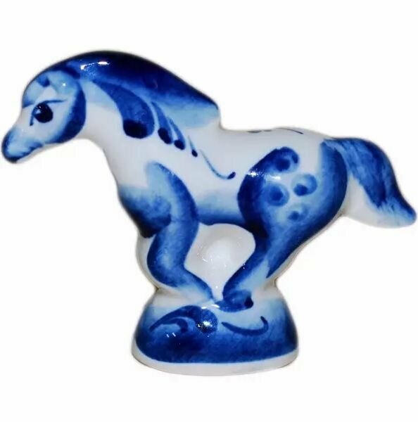 Лошадка малая 8 см, гжель, Символ года 2026, коллекционный сувенир, подарок на Новый год, рождество