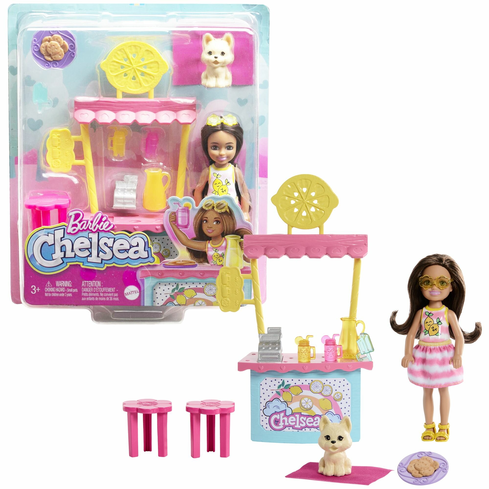 Игровой набор Barbie Chelsea Lemonade Stand с маленькой куклой брюнеткой и щенком
