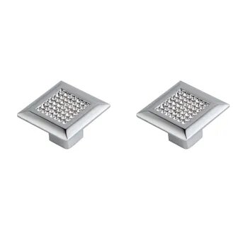 Ручка кнопка с кристаллы, Sunny Coco, (2 шт) мебельная ручка из цинковый сплав, с винтом, хром, квадратный