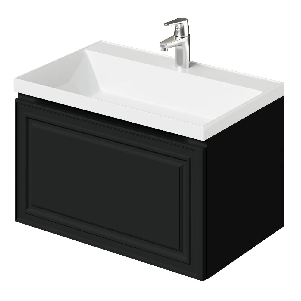 Тумба с раковиной Itana Verona 2.0 70 подвесная, 69, 9 см, черная, из МДФ, с ящиками, раковина для ванной из камня, прямоугольная