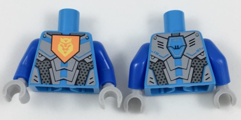 Torso Nexo Knights Armor with Orange Emblem with Yellow Crowned Lion, Silver Panels, Dark Azure Hexagon Pattern / Blue Arms / Light Bluish Gray Hands, 973pb2897c01 Dark Azure U