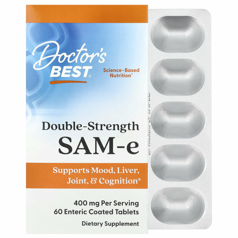 Doctor's Best, SAM-e 400мг, Double-Strength, поддержка нервной системы, 60 таблеток