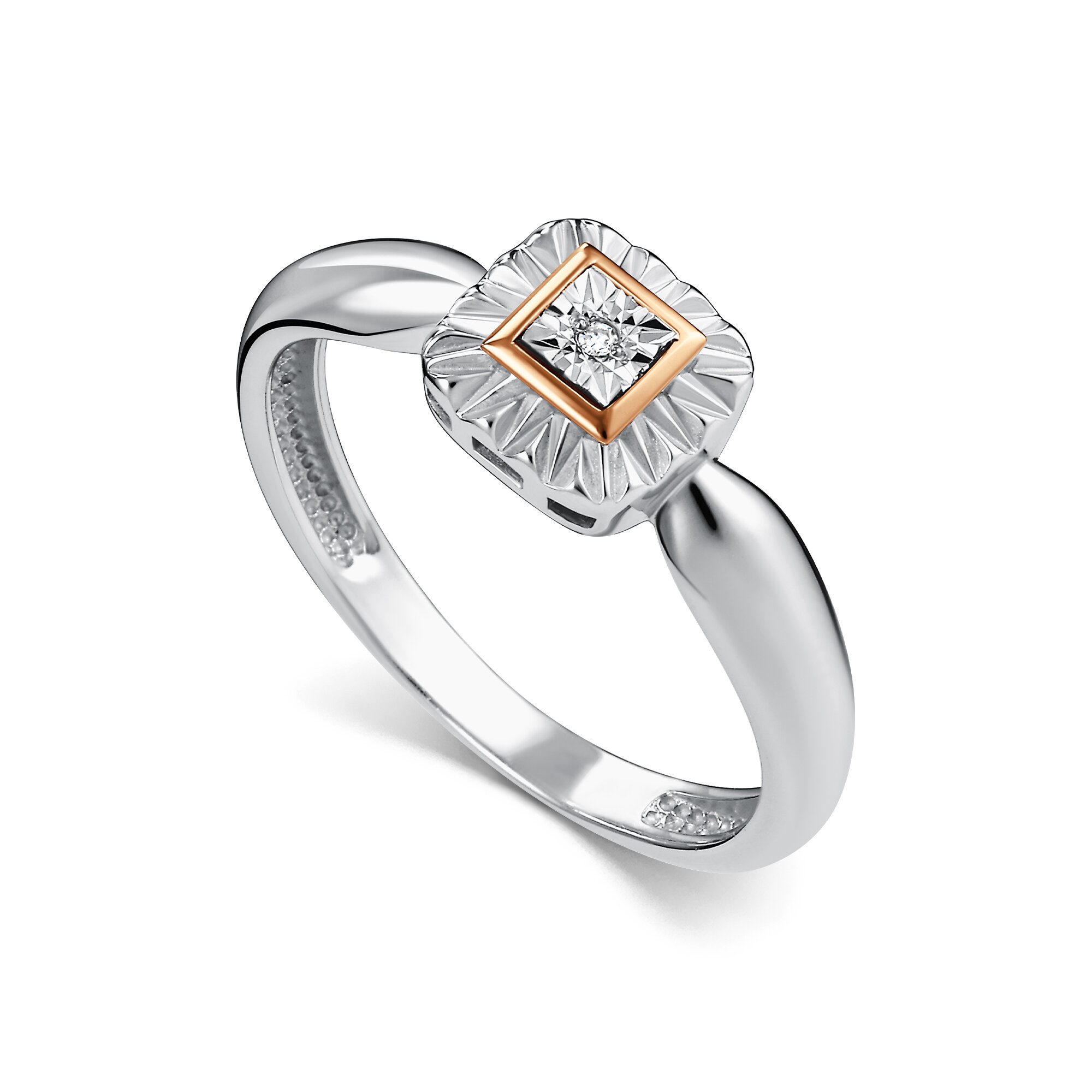 Кольцо, серебро, 925 проба, родирование, бриллиант