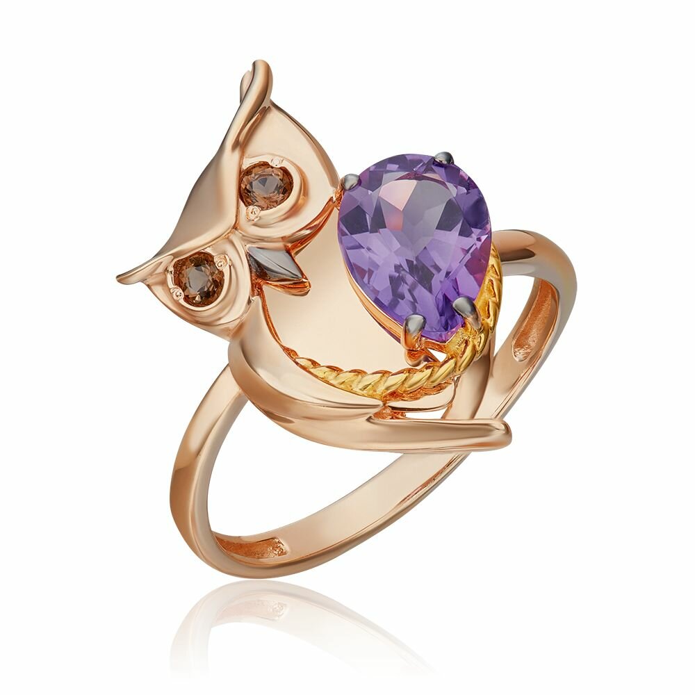 Кольцо, красное золото, 585 проба, раухтопаз, аметист