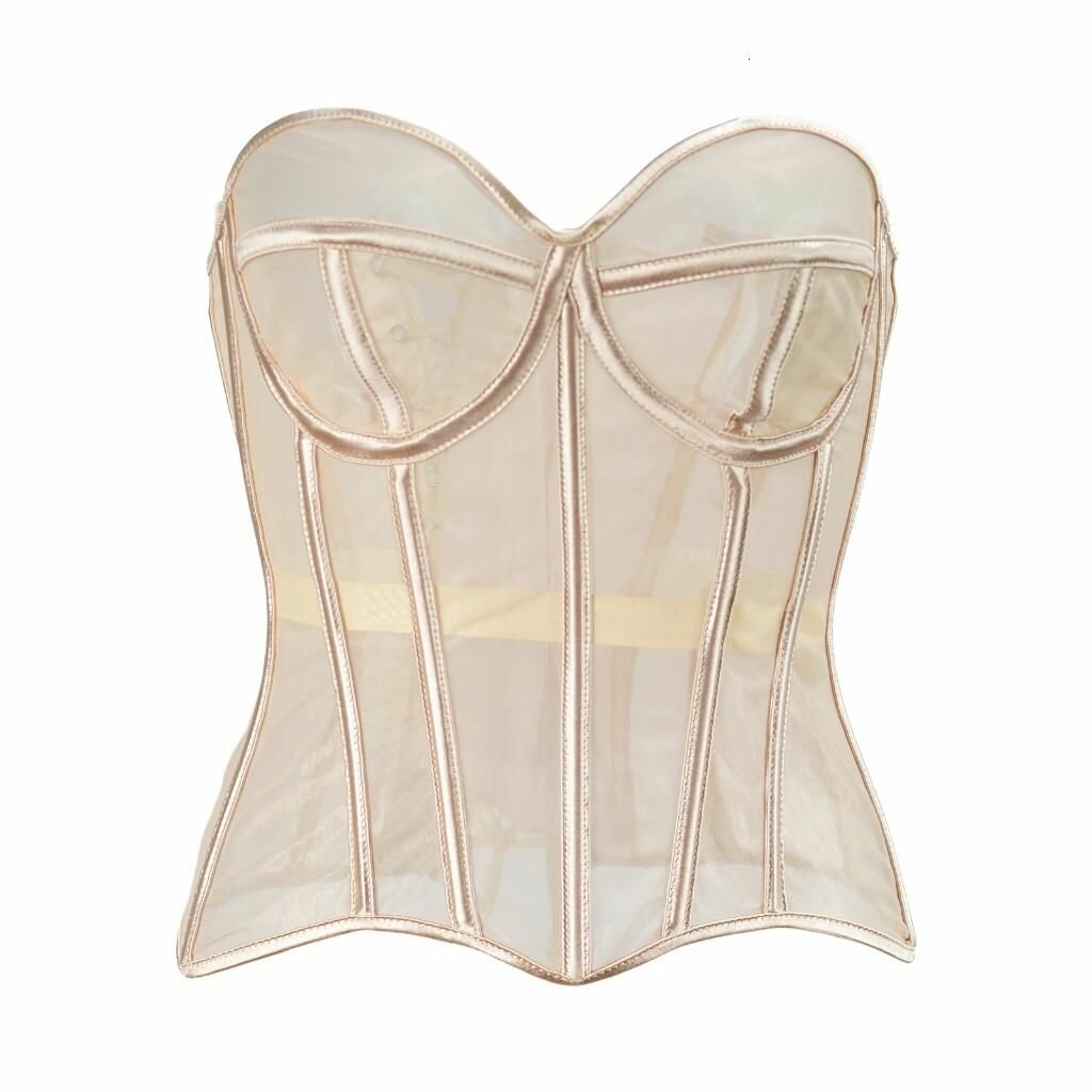 Прозрачный корсет с китовым усом, абрикосовый - XL