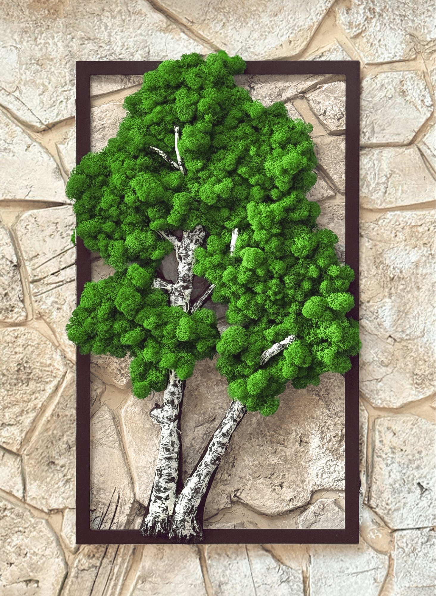 Декоративное панно - картина на стену Русская Береза из стабилизированного мха