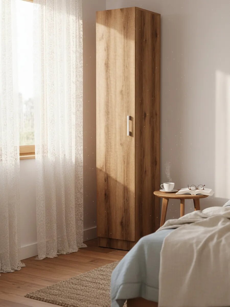 Шкаф пенал FRESTER деревянный распашной с полками в спальню, от производителя