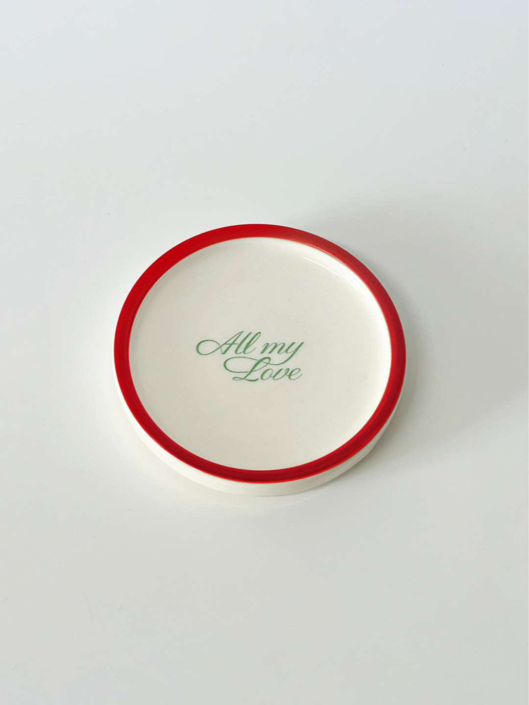 Блюдце "All my love", керамика, диаметр 10 см, штабелируемое, красный кант
