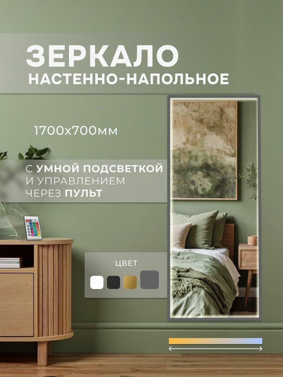 Напольно-настенное зеркало в полный рост с управлением через пульт, 170х70см, DOORMEBEL