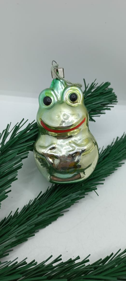 Елочная игрушка подвесная Лягушка винтажная советская, стекло, СССР