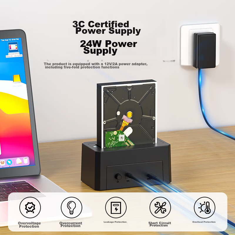 Akasis SAS Hard Drive Enclosure Base, 2.5/3.5 Inch, USB3.0, for Desktop And Laptop, SATA Interface, Mechanical And Solid State SSD, External Hard Drive Enclosure, Dual Bay, EC-5351