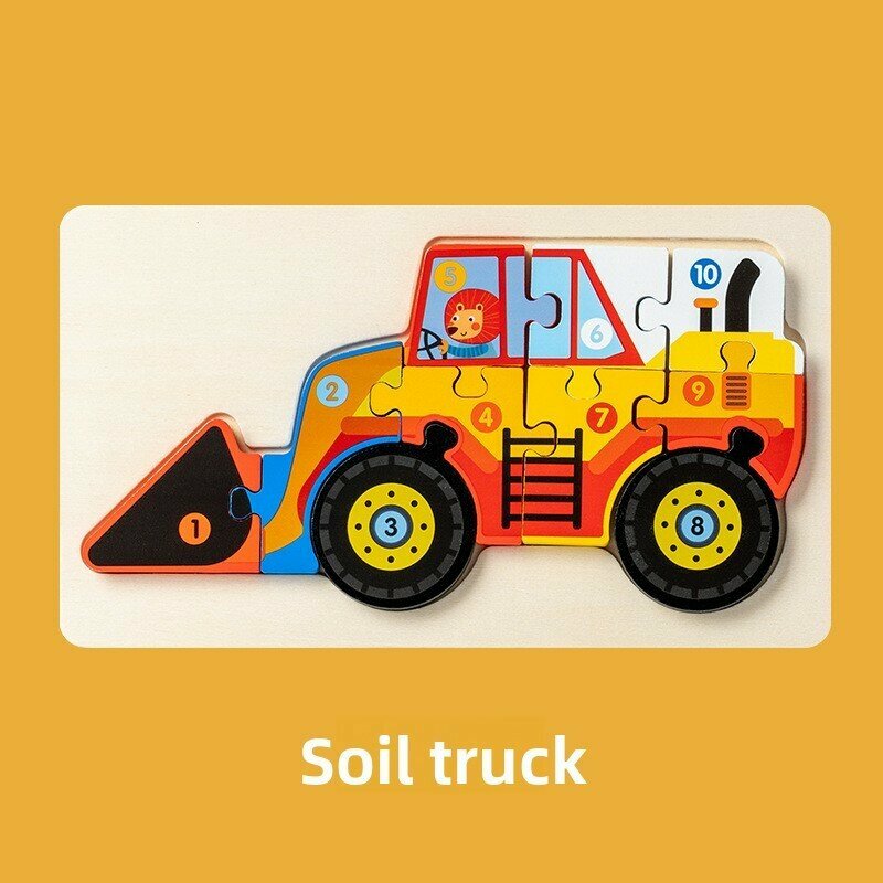 Kids wooden toy construction vehicles puzzle for early education and parentchild bonding