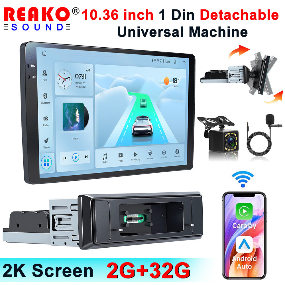 Автомагнитола1 din, 10.36 дюймов, для авто с AUX, (аукс), bluetooth (блютуз), USB, сенсорная магнитола