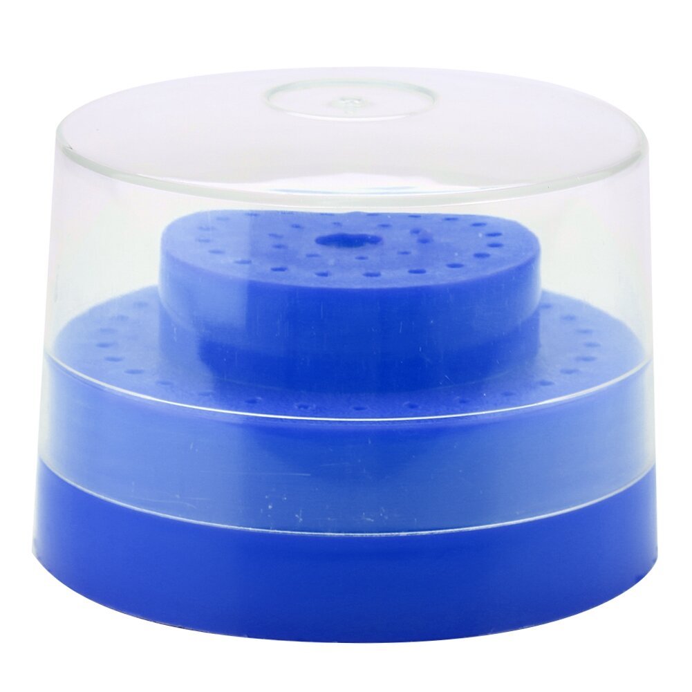60 Holes Slots Round Bur Holder Block Case Dental Instrument (Blue)