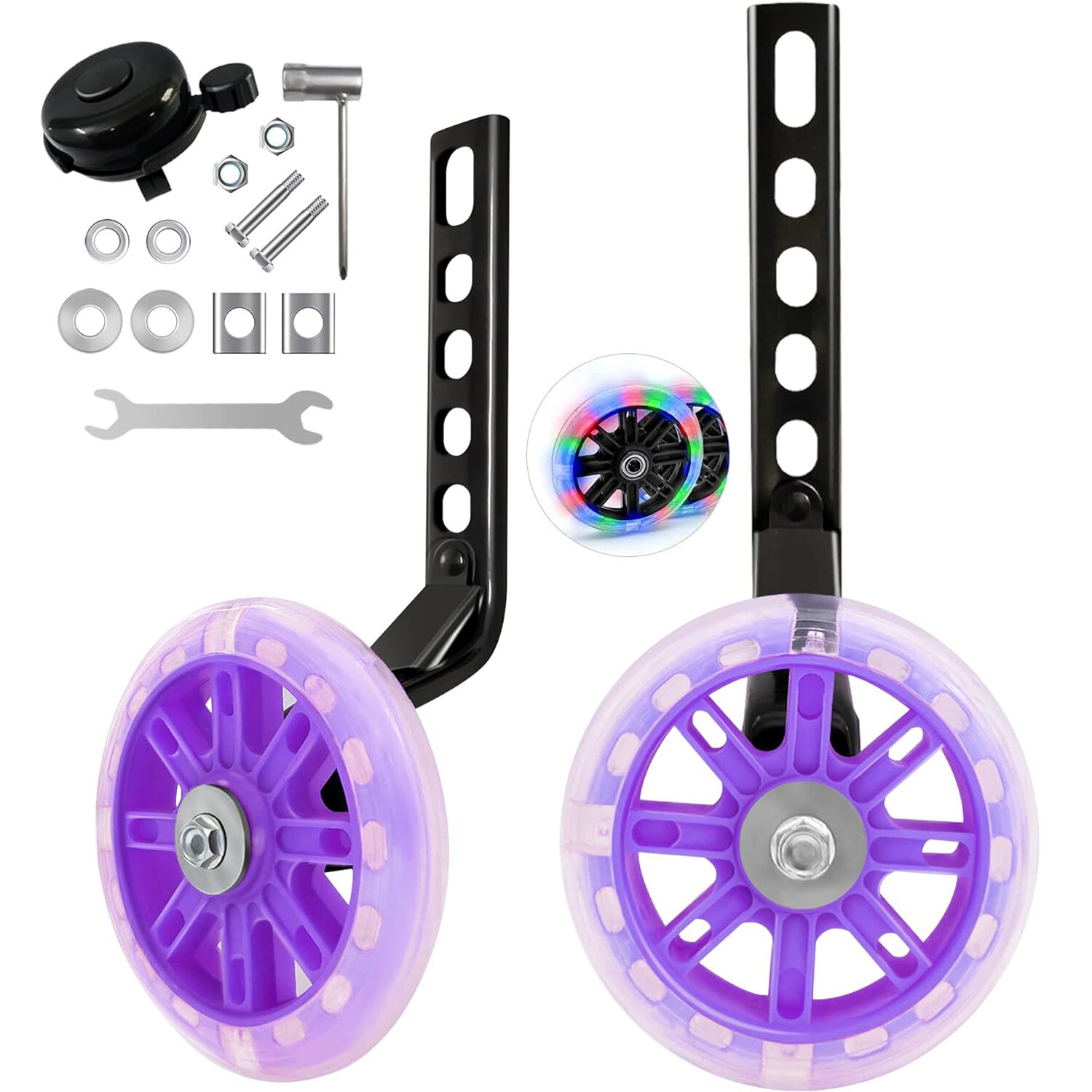 Колеса для тренировки на велосипеде с бесшумными мигающими колесами и регулируемым стабилизатором, совместимыми с одиночными скоростными велосипедами размером 12-20 дюймов.