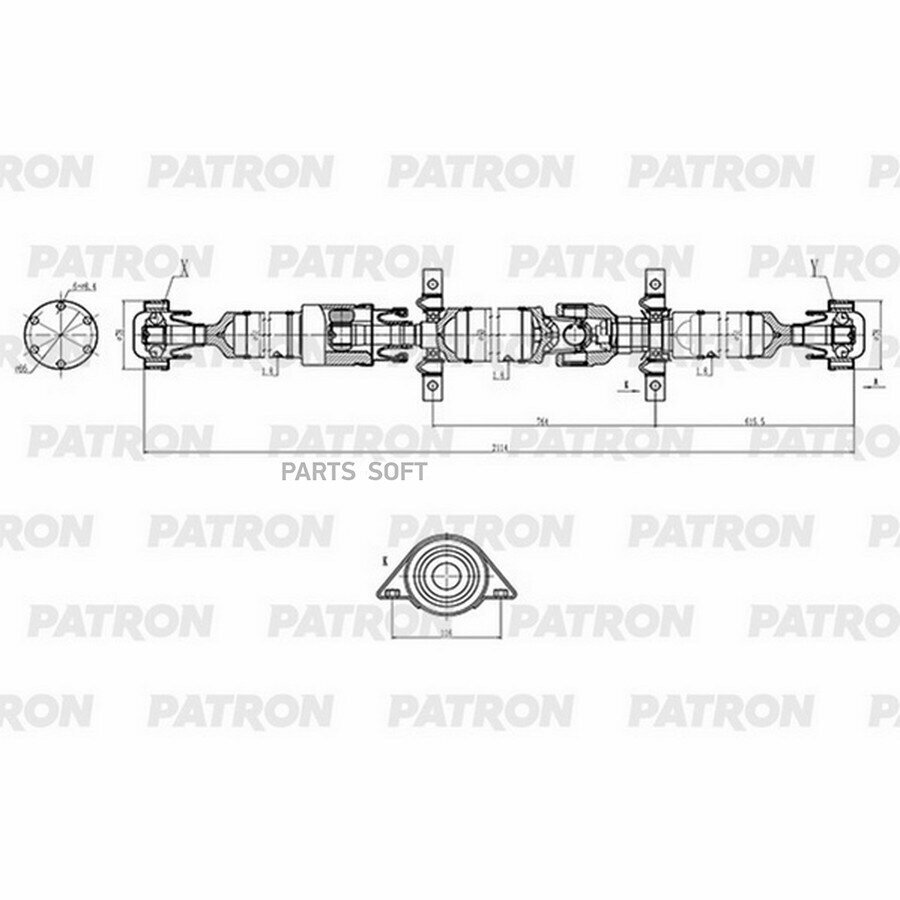 Вал карданный (L=2114 мм.) VOLVO: XC60 (2.4D) 2008-2017, S60 2010-2018 от официального дистрибьютора, PATRON, артикул PKR040