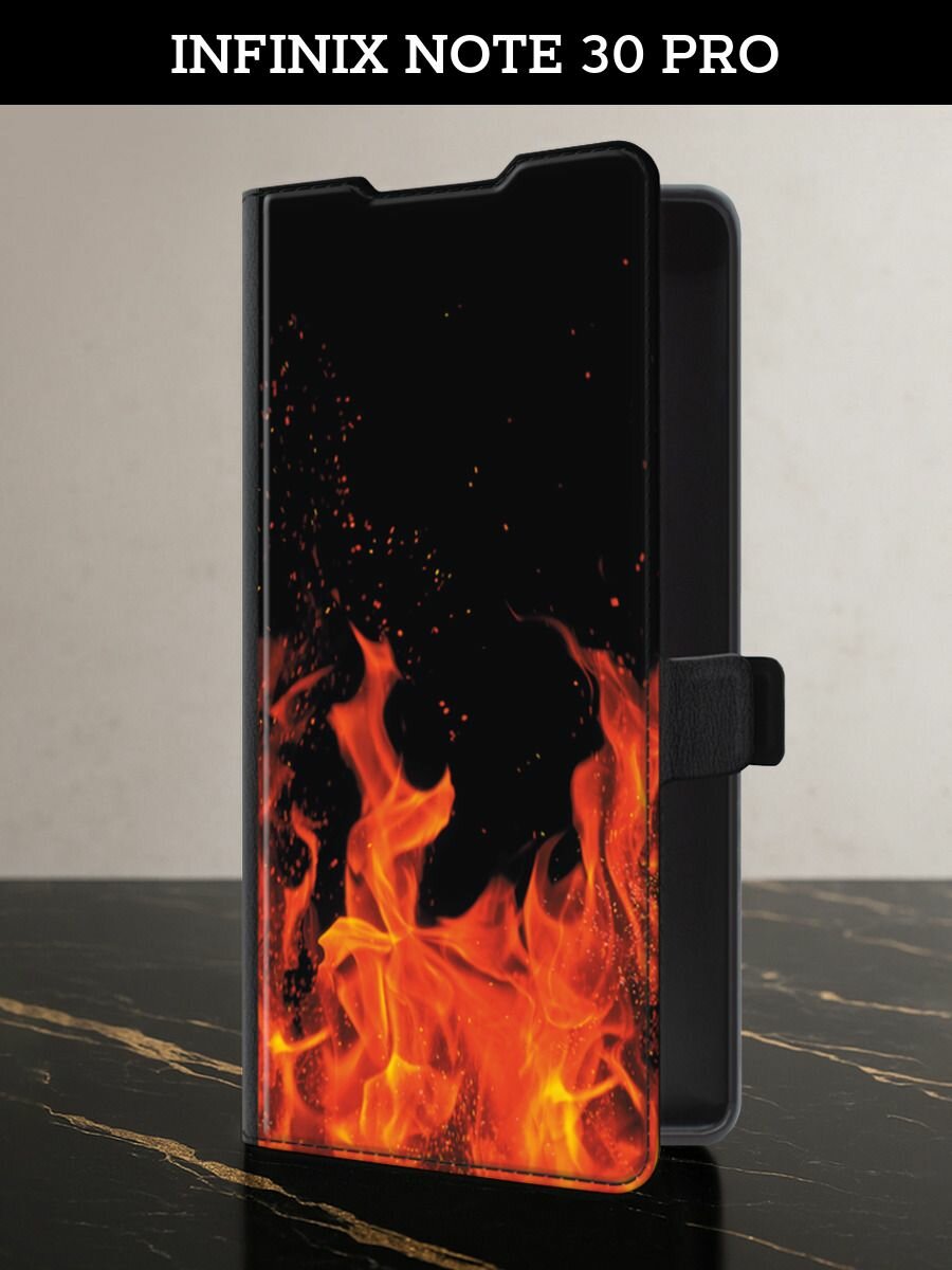 Чехол-книжка на Infinix Note 30 Pro (Инфиникс Нот 30 Про) с картой и принтом "Все в огне"