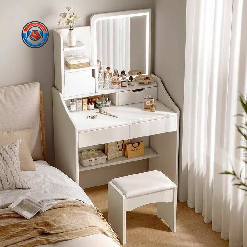 Туалетный столик с зеркалом и подсветкой, современный прямоугольный туалетный стол для взрослых, компактная модель для спальни или прихожей