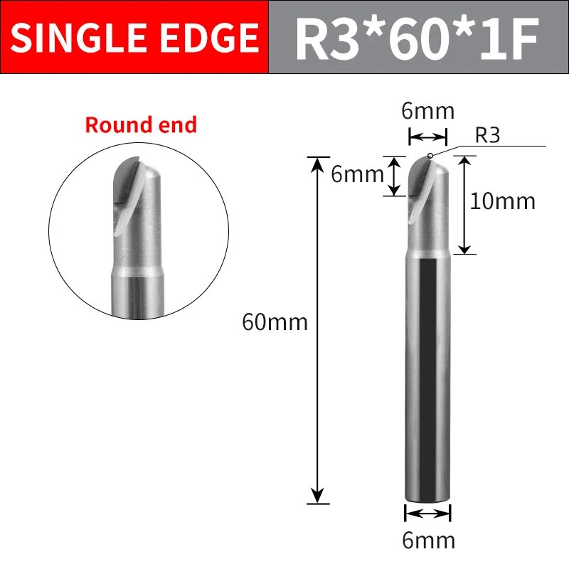 PCD Алмазная фреза, гравировальная фреза, углеродное волокно, стекловолокно, бакелит, R3x60x1F