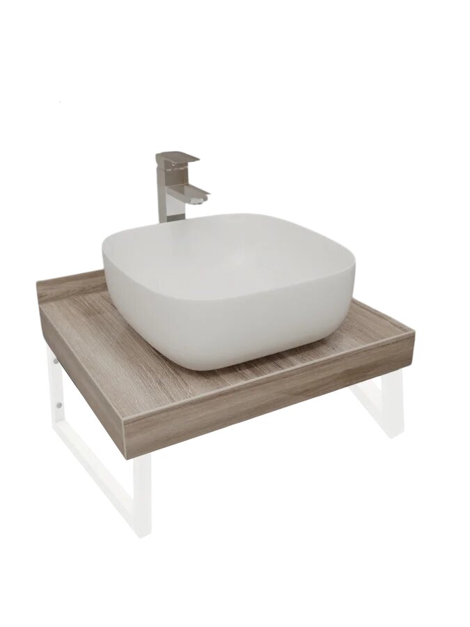 Столешница с раковиной Teymi Helmi 60 дуб кашмир, раковина Solli 41, с белыми кронштейнами