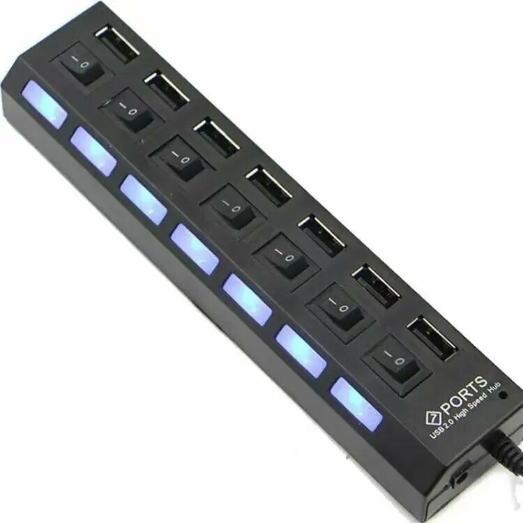 Активный USB-концентратор (Хаб) на 7 порто с питанием GSMIN AR-21 USB 3.0 + 6x USB 2.0 с сетевым адаптером (50 см) (USB 3.0 - AM/MicroBM) (Черный)