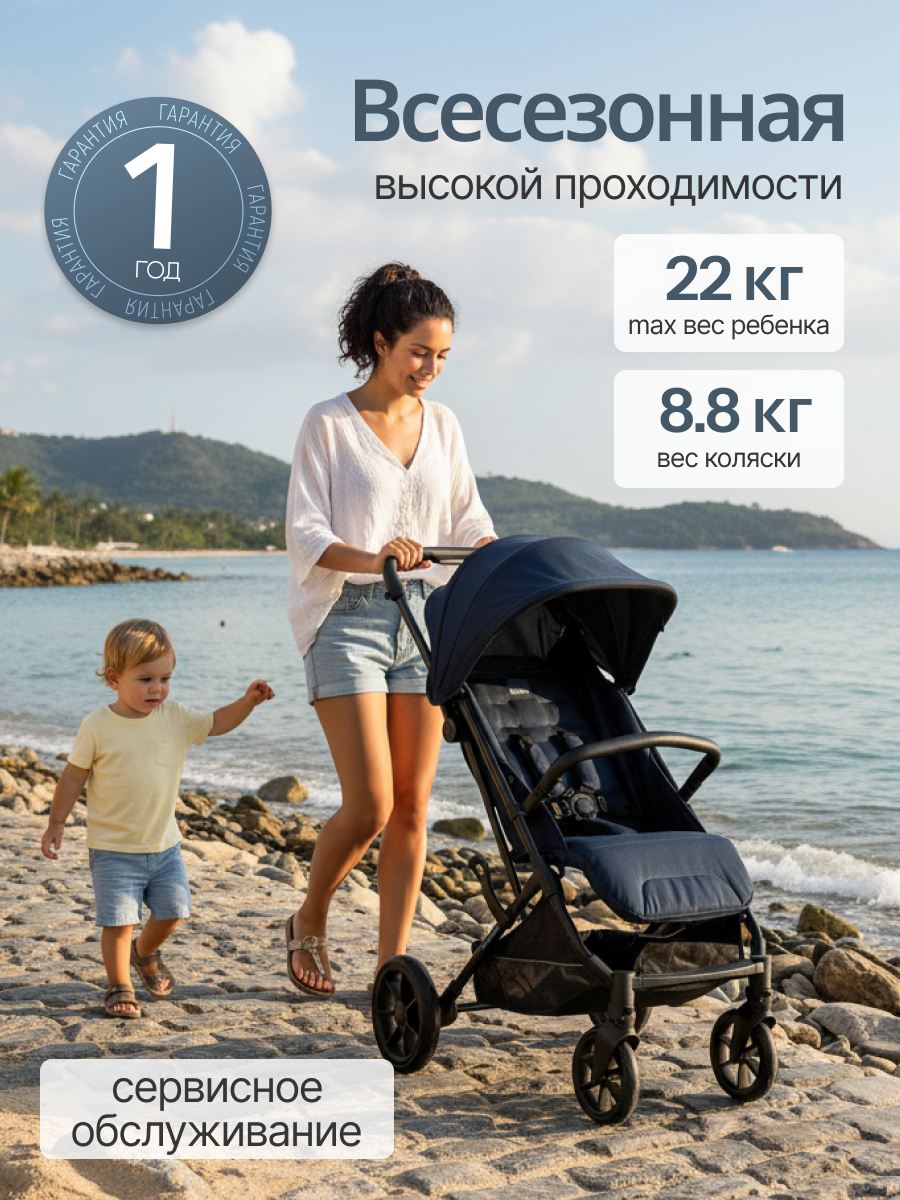 Коляска Inglesina "Zenit Navy", прогулочная, легкая, компактность, устойчивость