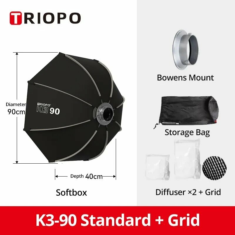 Triopo K3 90 см Восьмиугольный софтбокс Bowens Mount + Сотовая сетка